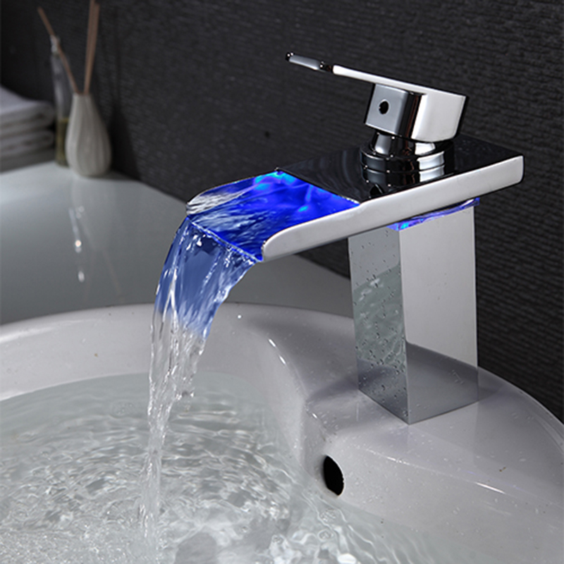 Color Changing LED Light Faucet | Hot & Cold Water Mixer | Waterfall ...