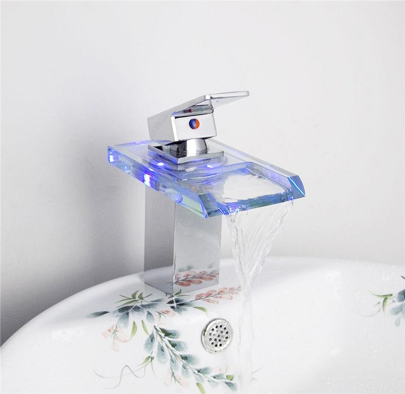 Color Changing LED Light Faucet | Hot & Cold Water Mixer | Waterfall ...