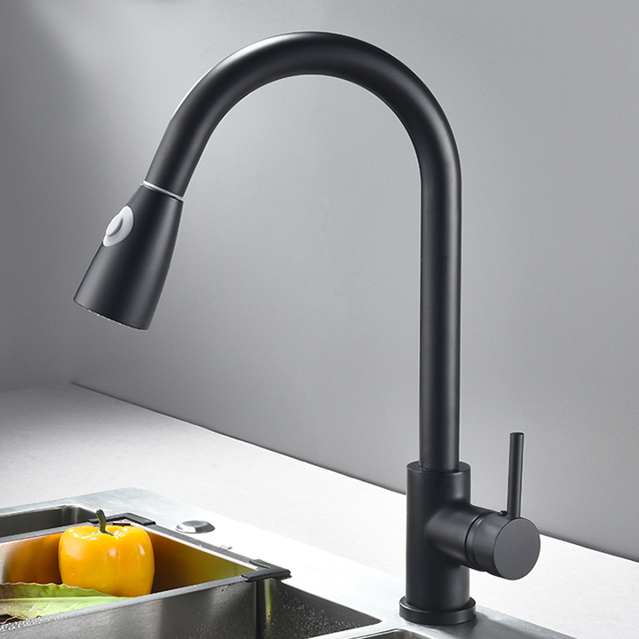 Retractable Spout Kitchen Faucet | Stream Spray Head | Hot & Cold Water ...