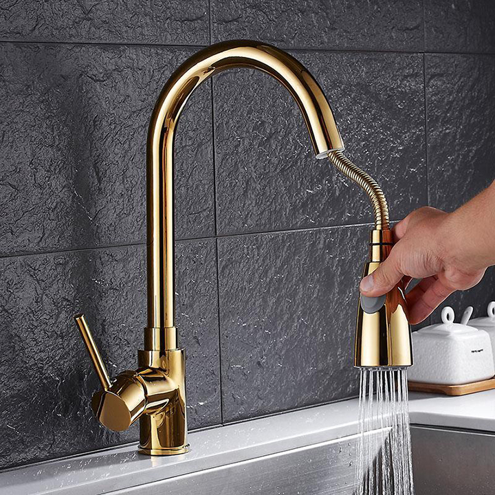 Retractable Spout Kitchen Faucet | Stream Spray Head | Hot & Cold Water ...